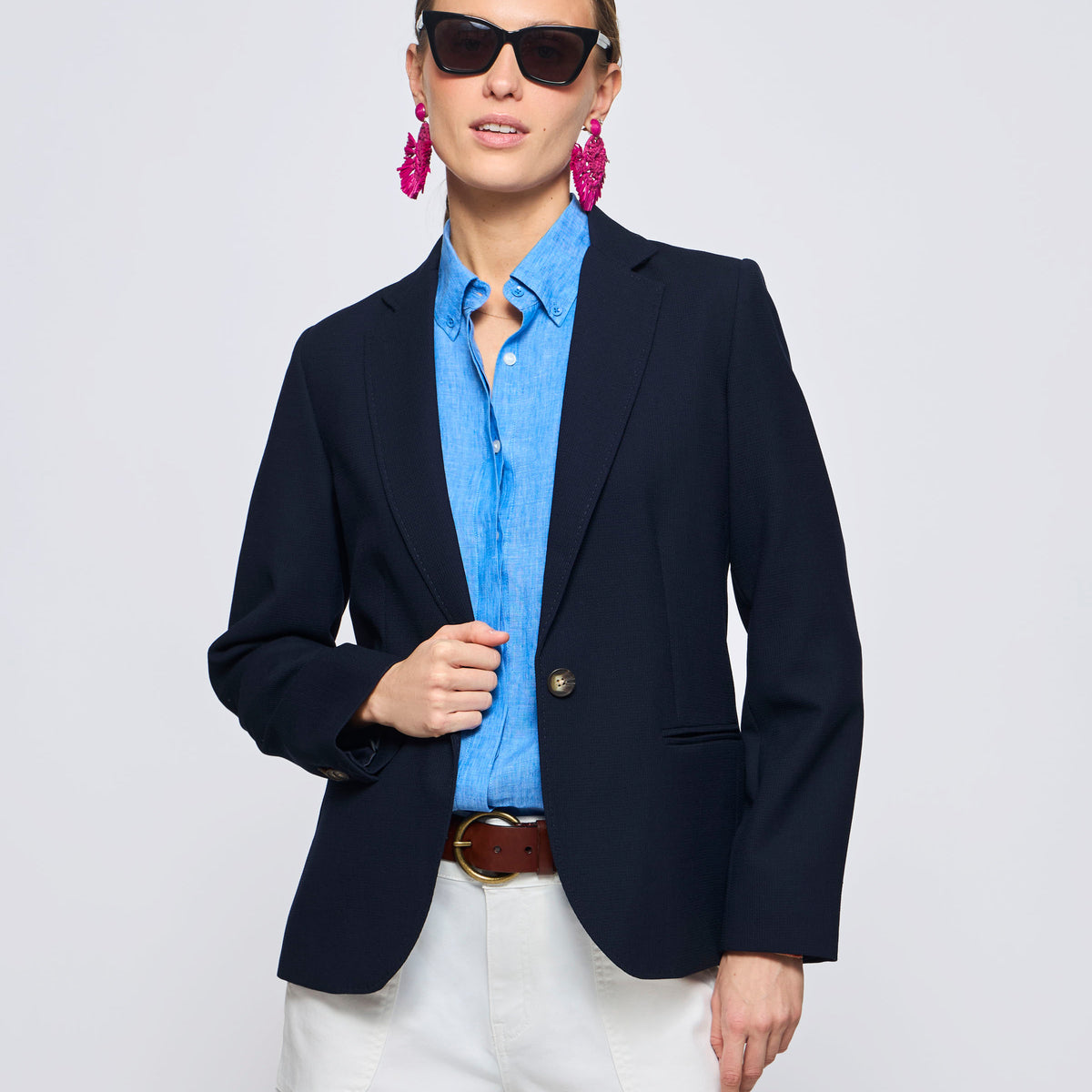 Blazer Daniela 1 Botón Ajustado Lana Waffle – Saville Row