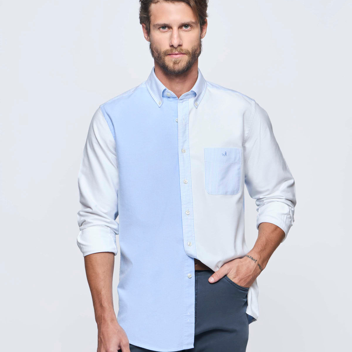 Camisa Sport Button Down Weekend Manga Larga Colorblock – Saville Row