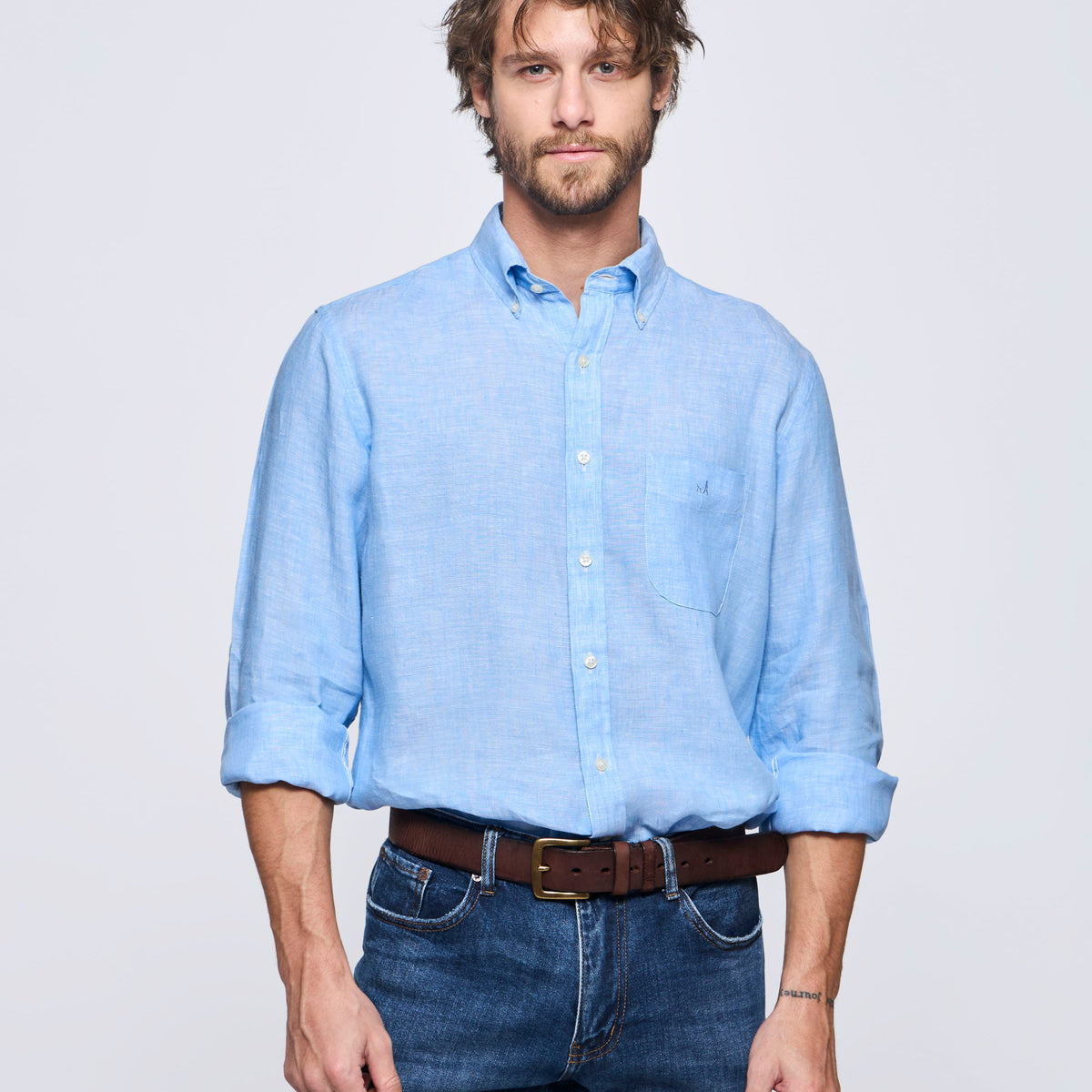 Camisa Sport Button Down Weekend Lino Liso Manga Larga – Saville Row